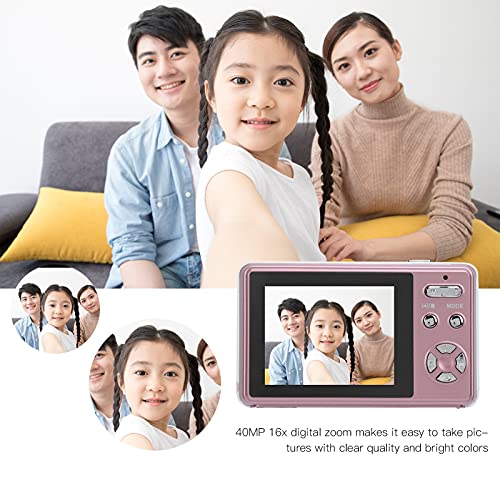 Focket Digital Camera, HD 1080P 40MP Vlogging Camera with 16X Digital Zoom, 2.4 LCD Screen Rechargeable Battery, Compact Video Camera for Kids, Adults, Student, Teens, Beginners (Pink)