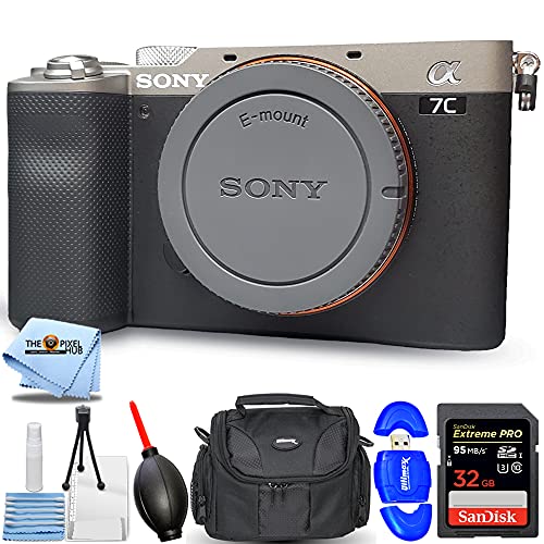 Sony Alpha a7C Mirrorless Digital Camera (Body Only, Silver) - Essential Bundle Includes: Sandisk Extreme Pro 32GB SD, Memory Card Reader, Gadget Bag, Blower. Microfiber Cloth and Cleaning Kit