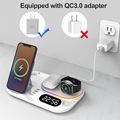 4 in 1 Wireless Charging Station with Digital Clock and Night Light, Wireless Charger Stand Compatible with iPhone 13/12, AirPods 3/2/pro, iWatch Series 7/6/5/SE/4/3/2/1, Samsung Galaxy etc(Black)