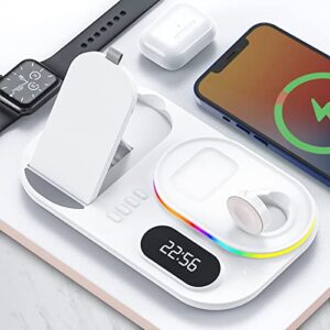 4 in 1 Wireless Charging Station with Digital Clock and Night Light, Wireless Charger Stand Compatible with iPhone 13/12, AirPods 3/2/pro, iWatch Series 7/6/5/SE/4/3/2/1, Samsung Galaxy etc(Black)