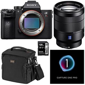 sony alpha a7r iii mirrorless digital camera (v2) with fe 24-70mm f/4 za oss lens bundle with capture one pro photo editing software, 128gb sd card, bag