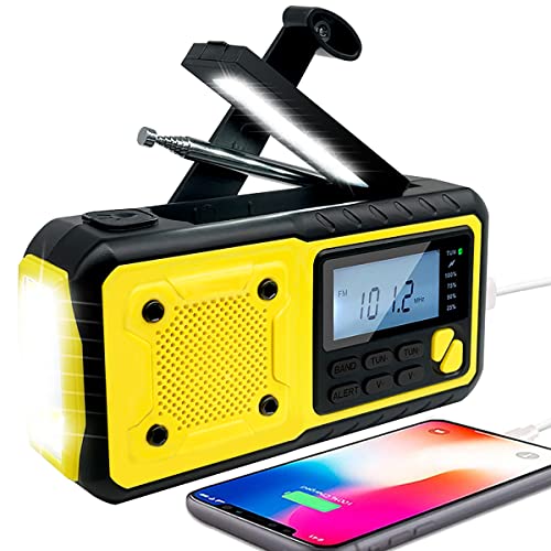 Emergency Hand Crank Weather Solar Radio, radios Portable Power Bank 4000mAh Hand Crank AM FM/NOAA Radio with LED Flashlights Reading Lamp Cellphone Charger SOS Alarm for Camping Home Outdoor