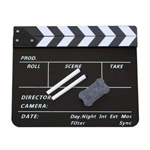 coolbuy112 movie directors clapboard, photography studio video tv acrylic clapper board dry erase film slate cut action scene clapper with a magnetic blackboard eraser and two custom pens, black