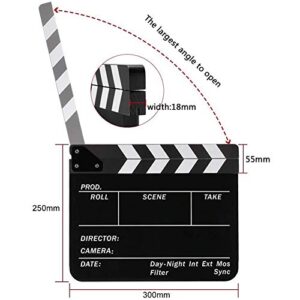 Coolbuy112 Movie Directors Clapboard, Photography Studio Video TV Acrylic Clapper Board Dry Erase Film Slate Cut Action Scene Clapper with a Magnetic Blackboard Eraser and Two Custom Pens, Black