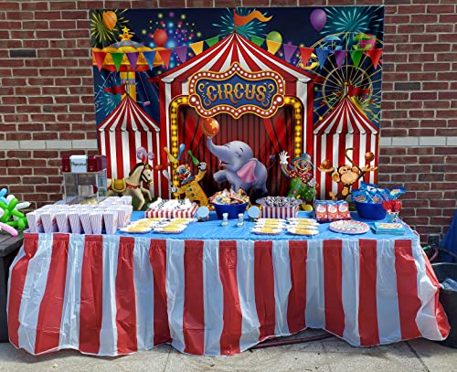 GYA Red Circus Backdrop Amusement Park Tents Stratus Playground Carnival Carousel Kids Boy Girl 1st First one Birthday Party Background Photo Baby Shower, 7x5FT(width 210cm x Height 150cm)