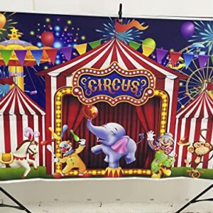 GYA Red Circus Backdrop Amusement Park Tents Stratus Playground Carnival Carousel Kids Boy Girl 1st First one Birthday Party Background Photo Baby Shower, 7x5FT(width 210cm x Height 150cm)