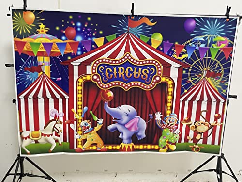 GYA Red Circus Backdrop Amusement Park Tents Stratus Playground Carnival Carousel Kids Boy Girl 1st First one Birthday Party Background Photo Baby Shower, 7x5FT(width 210cm x Height 150cm)