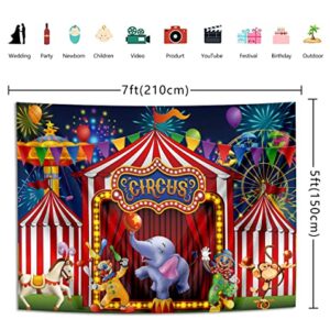 GYA Red Circus Backdrop Amusement Park Tents Stratus Playground Carnival Carousel Kids Boy Girl 1st First one Birthday Party Background Photo Baby Shower, 7x5FT(width 210cm x Height 150cm)