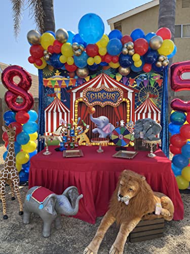 GYA Red Circus Backdrop Amusement Park Tents Stratus Playground Carnival Carousel Kids Boy Girl 1st First one Birthday Party Background Photo Baby Shower, 7x5FT(width 210cm x Height 150cm)