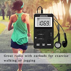 Personal Digital AM FM Pocket Radio, Portable Digital Tuning Stereo AM FM Radio with Earphone and Rechargeable Battery for Walk-Black