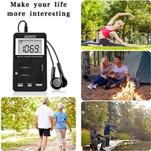 Personal Digital AM FM Pocket Radio, Portable Digital Tuning Stereo AM FM Radio with Earphone and Rechargeable Battery for Walk-Black