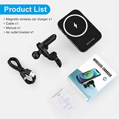 Magnetic Car Mount Charger Compatible with MagSafe, BIUBLE 15W Car Charger - Phone Mount Air Vent Phone Holder Compatible with iPhone 13/13 Pro/13 mini/13 Pro Max/12/12 Pro/12 mini/12 Pro Max