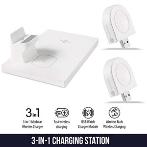 Wasserstein 3-in-1 Wireless Charging Station Compatible with Samsung Galaxy Buds/Galaxy Watch/Smartphone, and Compatible with AirPods/iPhone, Huawei/Sony/Google Smartphone & Other Qi-Enabled Devices