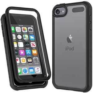 puxicu ipod case compatible with ipod touch 7th & 6th & 5th generation,build in screen protector,heavy duty shock resistant hybrid rugged cover for ipod touch-black