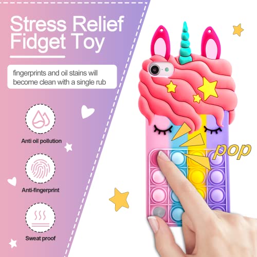 iPod Touch 7 Case, Kakotomy Kawaii Stress Relief Fidget Toy 3D Phone Cases with Strap for Girls Kids Teen, Cute Unicorn Pop it Bubble Silicone Case Protective for Apple iPod Touch 5/6/7th Generation