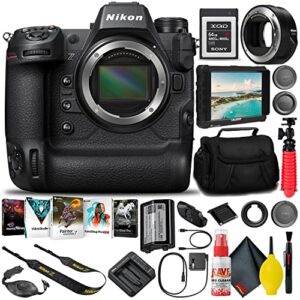 nikon z9 fx-format mirrorless camera body with ftz ii mount adapter (1669) + 64gb xqd memory card + 7″ hd monitor + editing software + camera bag + 12″ tripod + cleaning kit (renewed)