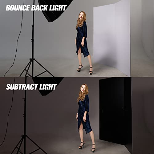 BEIYANG Photography Foldable Reflector Backdrop, 78.7x78.7inch 2 in 1 Background Cardboard, Double Sided Black/White Light Diffuser Board Photo Background