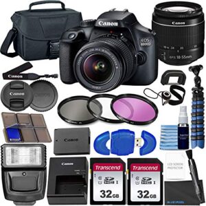 canon eos 4000d dslr (rebel t100) w/ 18-55mm zoom lens kit |18 megapixels cmos | hd video bundled with 64gb memory, 3pc filter kit, case, flex tripod + more (27pc bundle) (renewed)