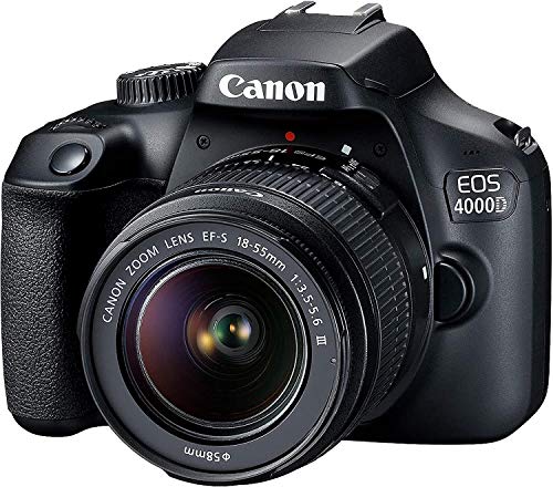 Canon EOS 4000D DSLR (Rebel T100) W/ 18-55mm Zoom Lens Kit |18 Megapixels CMOS | HD Video Bundled with 64GB Memory, 3PC Filter Kit, Case, Flex Tripod + More (27PC Bundle) (Renewed)