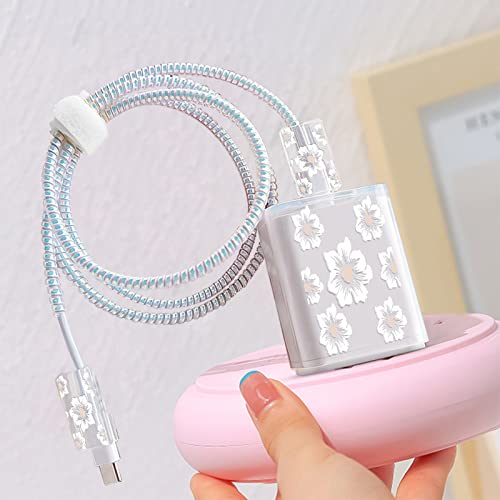 Cute Flower Cable Protector for iPhone Charger Cover Camellia Floral Unique Design for Women Girls Pattern Data Cable Phone Charger Data Line Earphone Wire Bite Saver for iPhone 14 13 12 Charger