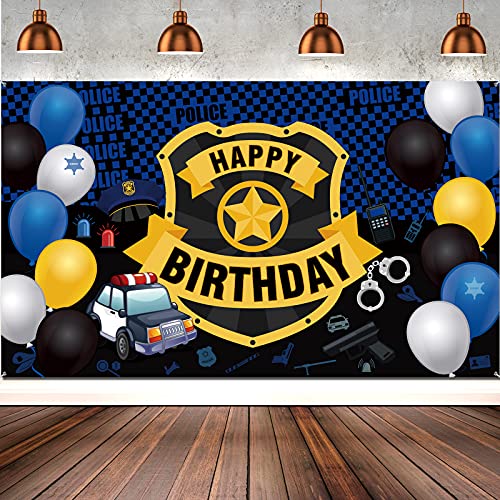 Police Theme Happy Birthday Party Decorations Police Large Badge Banner Backdrop Wall Large Police Booth Car Background for Police Birthday Party Props Wall Supplies, 72.8 x 43.3 Inch