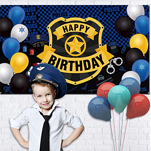 Police Theme Happy Birthday Party Decorations Police Large Badge Banner Backdrop Wall Large Police Booth Car Background for Police Birthday Party Props Wall Supplies, 72.8 x 43.3 Inch