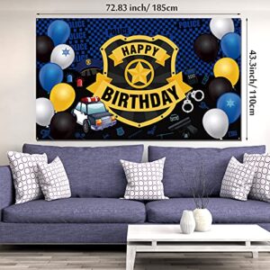 Police Theme Happy Birthday Party Decorations Police Large Badge Banner Backdrop Wall Large Police Booth Car Background for Police Birthday Party Props Wall Supplies, 72.8 x 43.3 Inch