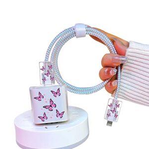 diygody lovely cable protector for iphone charger with cute clear pink butterfly design, soft data line cable usb wire saver charger protector compatible with 18w/20w iphone charger