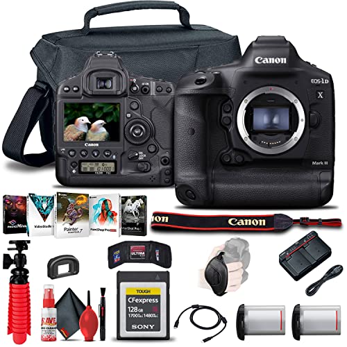 Canon EOS-1D X Mark III DSLR Camera (Body Only) (3829C002) + 128GB CFexpress Card + LP-E19 Battery + Case + Corel Photo Software + Flex Tripod + Hand Strap + Memory Wallet + Cleaning Kit (Renewed)