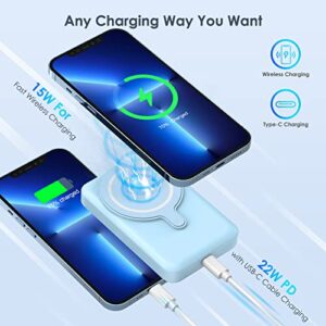 Magnetic Wireless Portable Charger Compatible with iPhone 14/13/12 Series, 10000mAh Foldable Mag-Safe Battery Pack Fast Charging Power Bank and USB-C for Phone 13/13 Pro Max/12/12 Pro Max/12 Mini