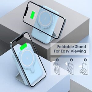 Magnetic Wireless Portable Charger Compatible with iPhone 14/13/12 Series, 10000mAh Foldable Mag-Safe Battery Pack Fast Charging Power Bank and USB-C for Phone 13/13 Pro Max/12/12 Pro Max/12 Mini