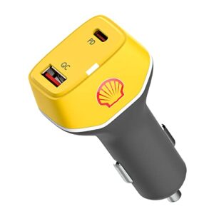 shell usb car charger fast charger, 63w 2 port iphone car charger, 45w pd usb c + 18w qc usb a, for iphone 13 /pro/max/mini, ipad pro/air/mini, macbook air/pro, google pixel, tablets, gps