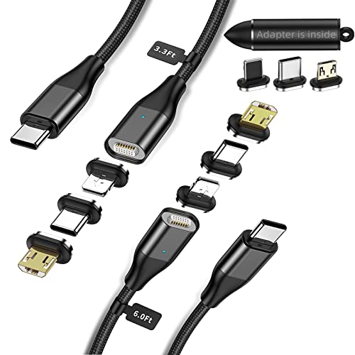 YKZ 60W USB C Magnetic Charging Cable 2Pack with Extra Magnetic Type C/MicroUSB and i-Product Tips