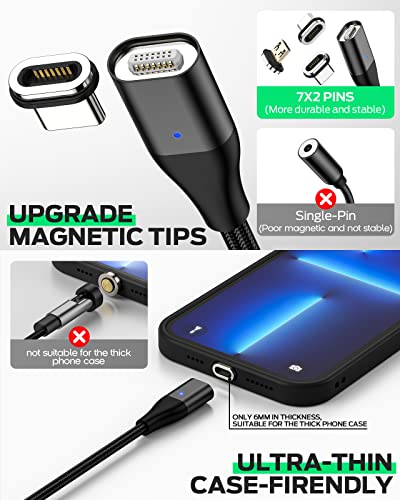 YKZ 60W USB C Magnetic Charging Cable 2Pack with Extra Magnetic Type C/MicroUSB and i-Product Tips