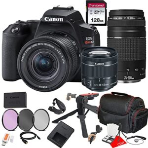 canon eos rebel sl3 dslr camera w/ef-s 18-55mm f/4-5.6 zoom is stm lens + 75-300mm f/4-5.6 iii lens + 128gb memory + case + filters + tripod + 3 piece filter kit + more (26pc bundle)