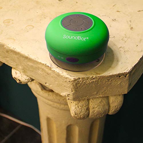 Soundbot SB510 Bluetooth Shower Speaker HD Water Resistant Bathroom Speakers, Handsfree Portable Speakerphone with Built-in Mic, 6hrs of Playtime, Control Buttons and Dedicated Suction Cup (Green)