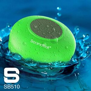 Soundbot SB510 Bluetooth Shower Speaker HD Water Resistant Bathroom Speakers, Handsfree Portable Speakerphone with Built-in Mic, 6hrs of Playtime, Control Buttons and Dedicated Suction Cup (Green)