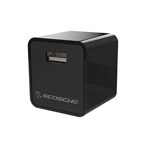 Scosche HA12-RP SuperCube 12W Single USB Port Portable Wall Charger Adapter for All USB Devices, Cell Phone, Tablet, Travel Charger in Black