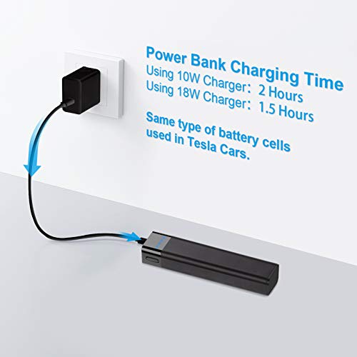 Attom Tech 18W PD Mini USB-C Power Bank 4800mAh Power Delivery and QC 3.0 Fast Charging, Small Lipstick Portable Charger Dual USB Output External Phone Battery Emergency Phone Power Backup