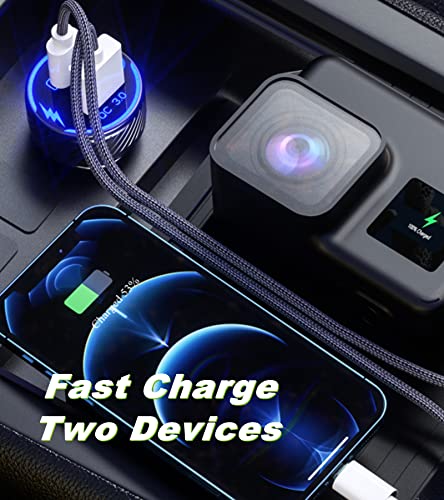 USB C Car Charger, VAZESWIN QC3.0 & PD Type C Dual USB Port Fast Car Charger Adapter, 30W 5A Fast Charge Car Phone Charger with Blue LED & Touch Switch