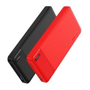 asperx 2 packs 22.5w power bank fast charging, 10000mah usb c portable charger power bank (black+red)