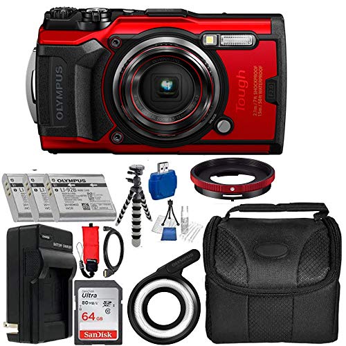 Olympus Tough TG-6 Digital Camera (Red) - with Premium Accessory LED Light Bundle