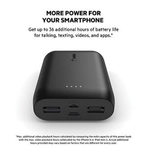 Belkin BoostCharge 3-Port Power Bank 10K + USB-A to USB-C Cable - iPhone Charger - Portable Bank - 15W Charge with 3 Ports - iPhone 14, iPhone 13, iPhone 12 - USB C Cable Included - Black