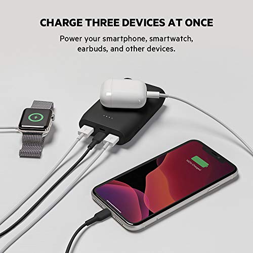 Belkin BoostCharge 3-Port Power Bank 10K + USB-A to USB-C Cable - iPhone Charger - Portable Bank - 15W Charge with 3 Ports - iPhone 14, iPhone 13, iPhone 12 - USB C Cable Included - Black