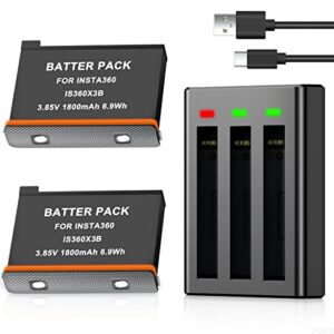 2 Pack ONE X3 Battery & Triple USB Charger Hub Bundle Compatible with Insta360 ONE X3 Camera (Battery Not Waterproof)