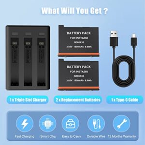 2 Pack ONE X3 Battery & Triple USB Charger Hub Bundle Compatible with Insta360 ONE X3 Camera (Battery Not Waterproof)