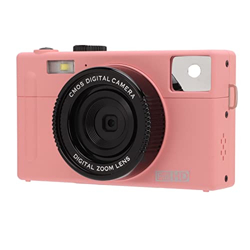 Digital Camera, Full HD 1080P 24MP Vlogging Camera with 16X Digital Zoom, 3in LCD Screen, Rechargeable Battery, Anti Shake Compact Camera for Adults, Kids, Student, Teens, Beginner (Pink)