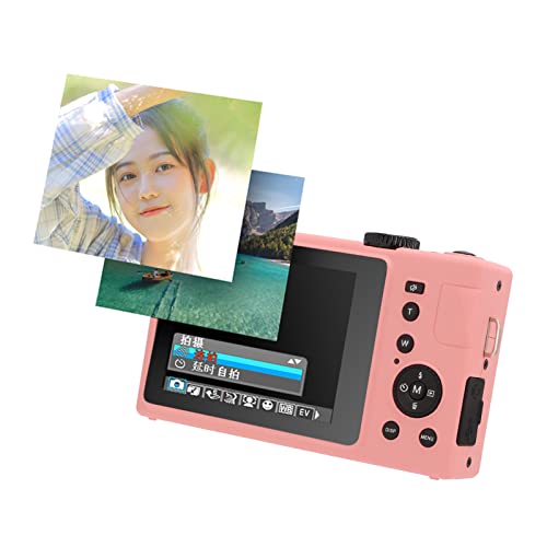 Digital Camera, Full HD 1080P 24MP Vlogging Camera with 16X Digital Zoom, 3in LCD Screen, Rechargeable Battery, Anti Shake Compact Camera for Adults, Kids, Student, Teens, Beginner (Pink)