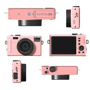 Digital Camera, Full HD 1080P 24MP Vlogging Camera with 16X Digital Zoom, 3in LCD Screen, Rechargeable Battery, Anti Shake Compact Camera for Adults, Kids, Student, Teens, Beginner (Pink)