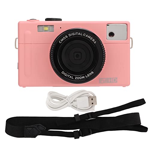 Digital Camera, Full HD 1080P 24MP Vlogging Camera with 16X Digital Zoom, 3in LCD Screen, Rechargeable Battery, Anti Shake Compact Camera for Adults, Kids, Student, Teens, Beginner (Pink)